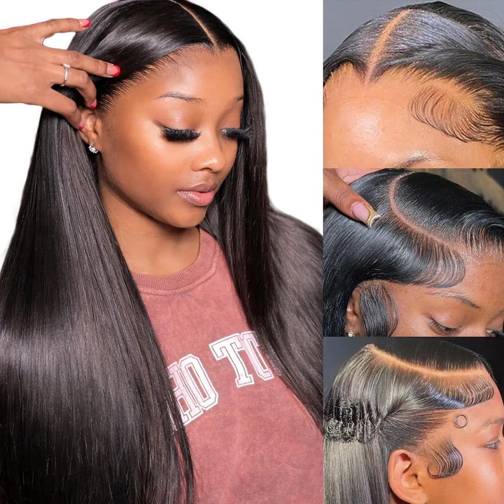 13x6 HD Lace Front Wig 200 Density Straight Human Hair Glueless Ear-to ...