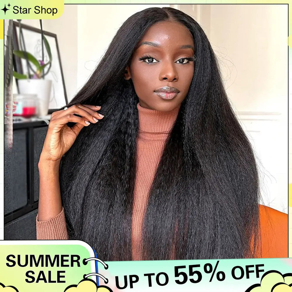 7x5 HD Lace Wear Go Wig Kinky Yaki Straight Glueless Human Hair – GlamWigs